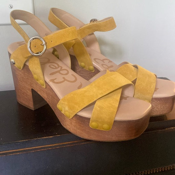 Sam Edelman | Shoes | Sam Edelman Mustard Yellow Suede Platform Sandals ...
